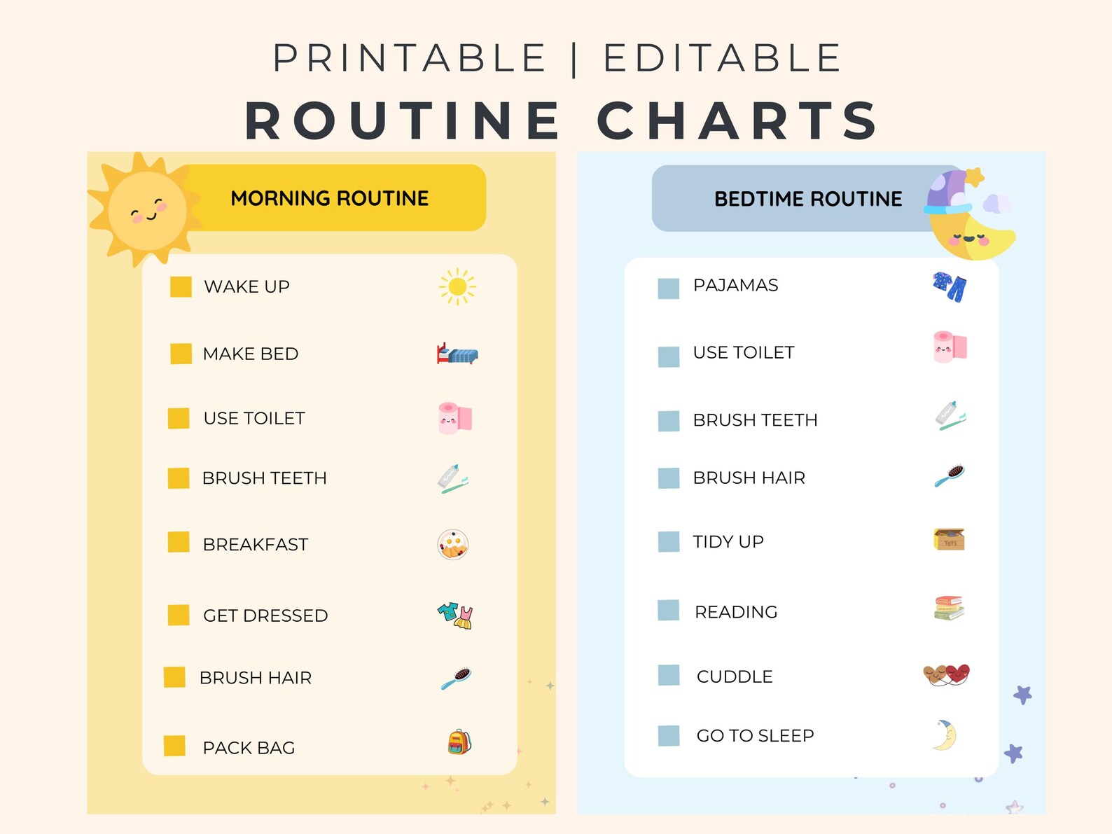 Morning Routine Chart, Editable Routine Charts, Evening Routine Chart, Daily Routine, Routine ...