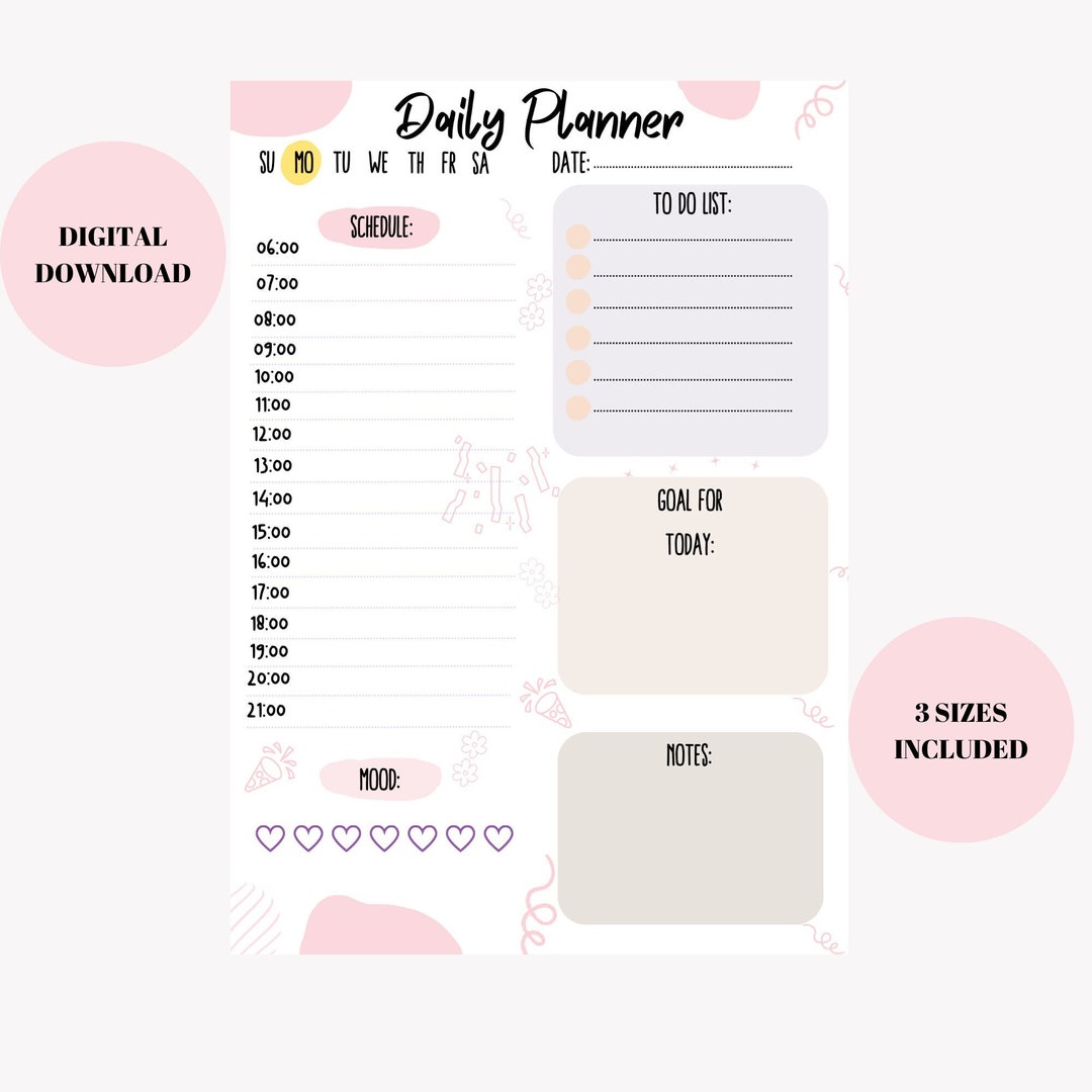 Daily Planner , Digital Planner, Printable Planner, Downloadable ...