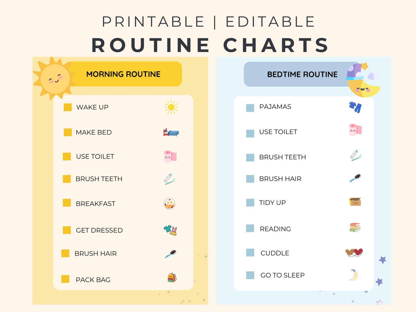 Morning Routine Chart, Editable Routine Charts, Evening Routine Chart ...
