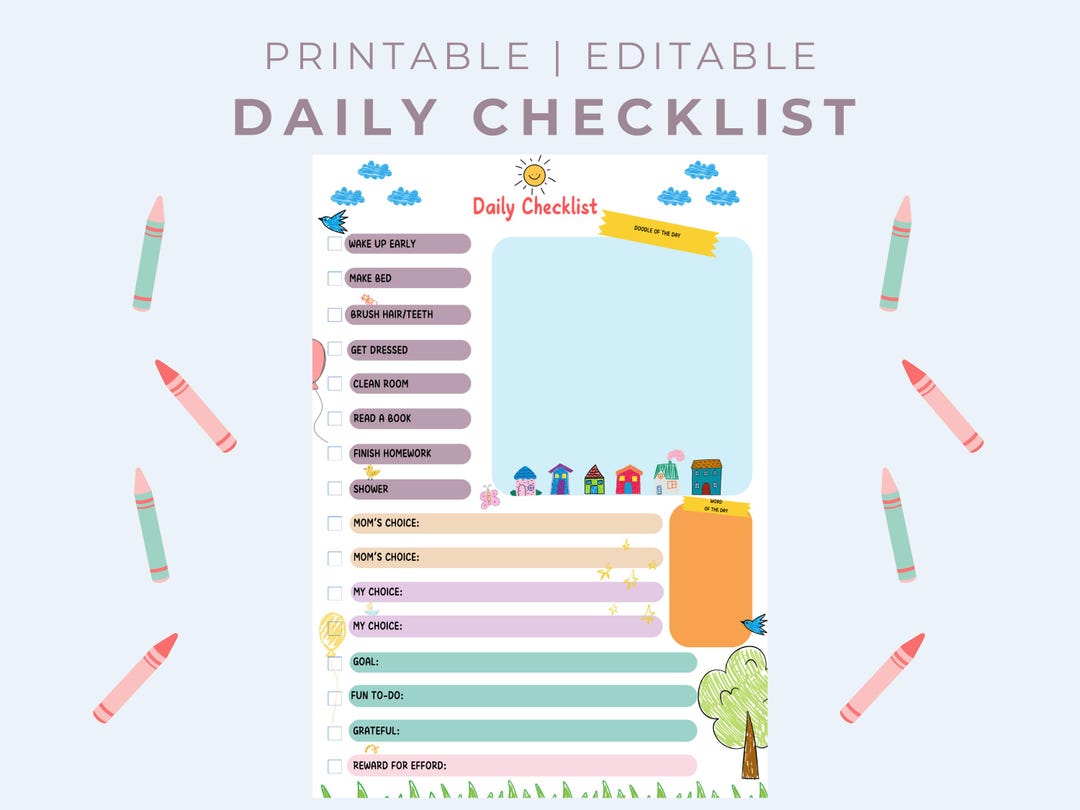 Kids Daily Checklist, Kids Daily Schedule, Editable Kids Daily ...