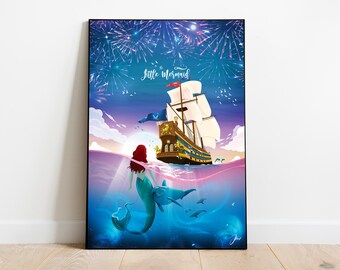 Little Mermaid Watercolor Art Print Princess Ariel Poster - Etsy