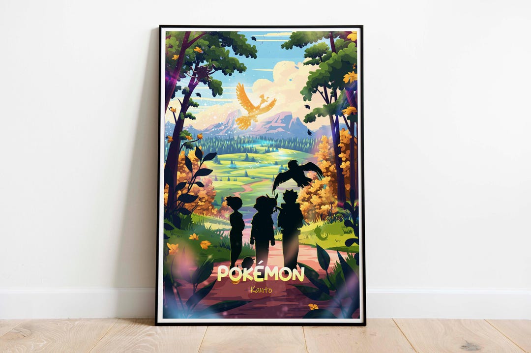 Pokemon Print, Pokemon Poster, Ash Misty Brock, Kanto Region, Animated ...