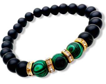 Black Obsidian Malachite Bracelet - Etsy