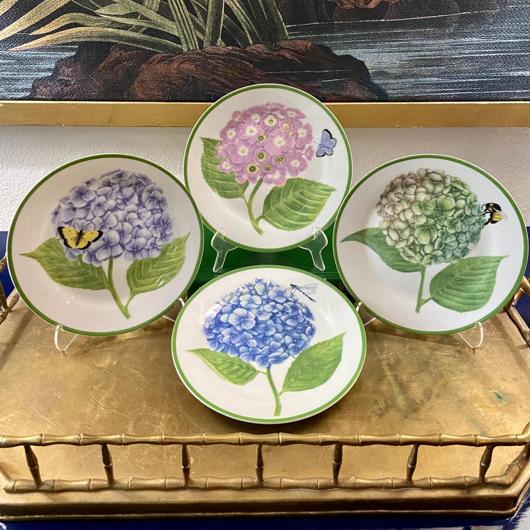 Set of 4 Hydrangea Porcelain Plates by American Atelier - Etsy