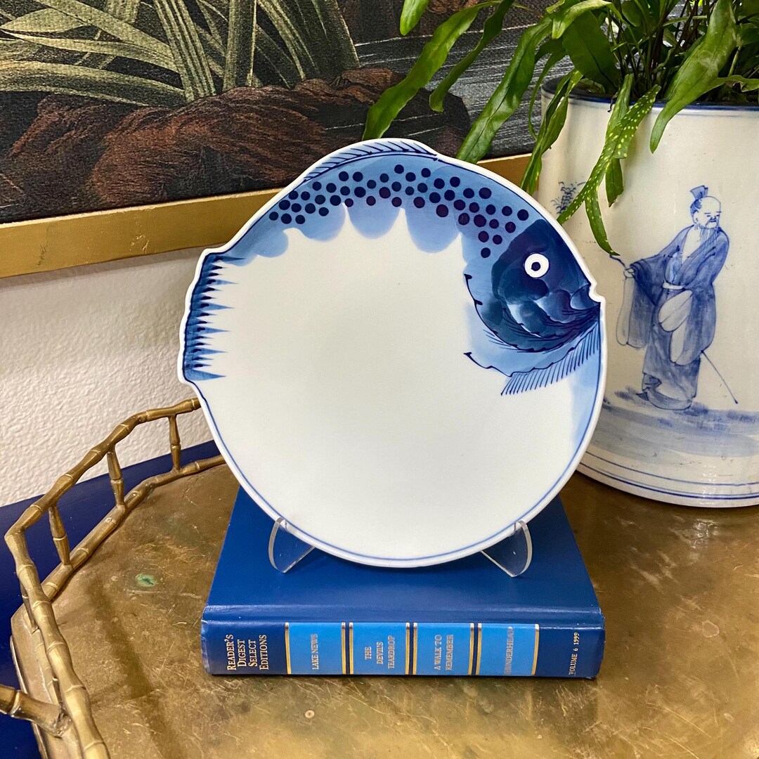 Chinoiserie Blue & White Fish Plate - Etsy
