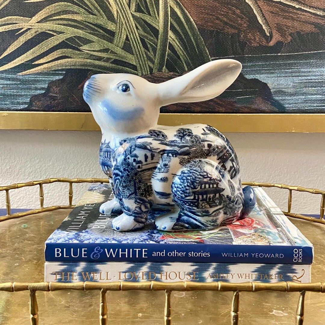 Large Chinoiserie Blue & White Porcelain Rabbit - Etsy