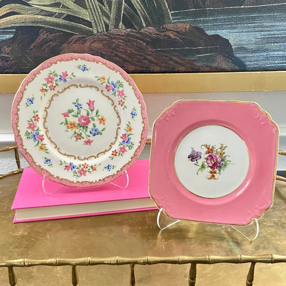 Pair of Pink Floral Plates - Etsy