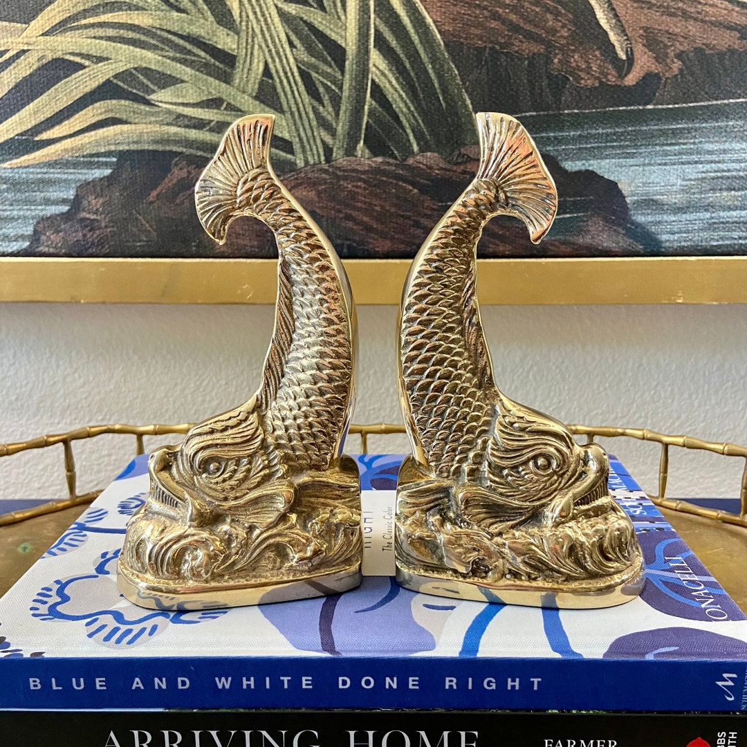 Vintage Brass Koi Dragon Fish Bookends - Etsy
