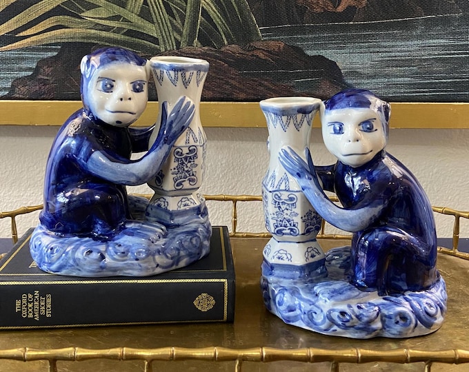 Chinoiserie Blue & White Porcelain Monkey Vase - SOLD SEPARATELY - Etsy