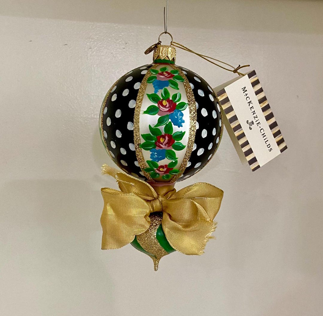 Mackenzie-childs Hand Painted Rosette Double Drop Glass Ornament - Etsy