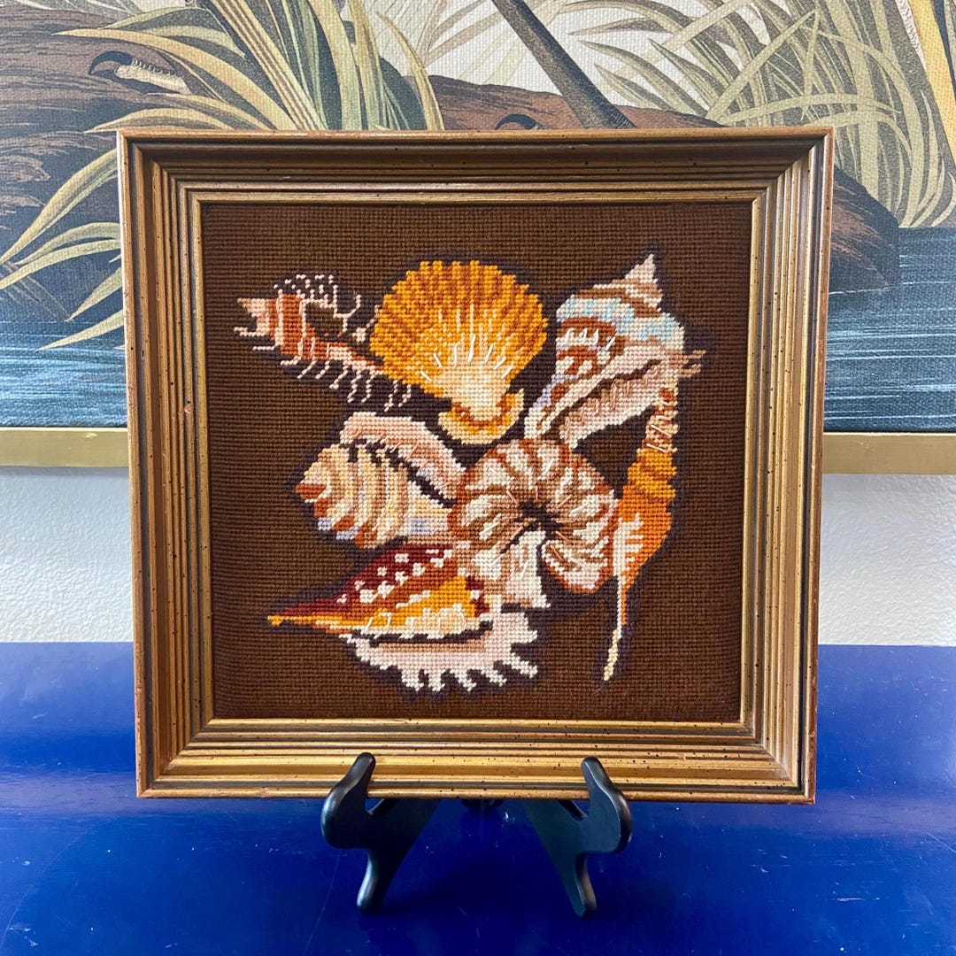 Vintage Needlepoint Seashell Framed Art - Etsy