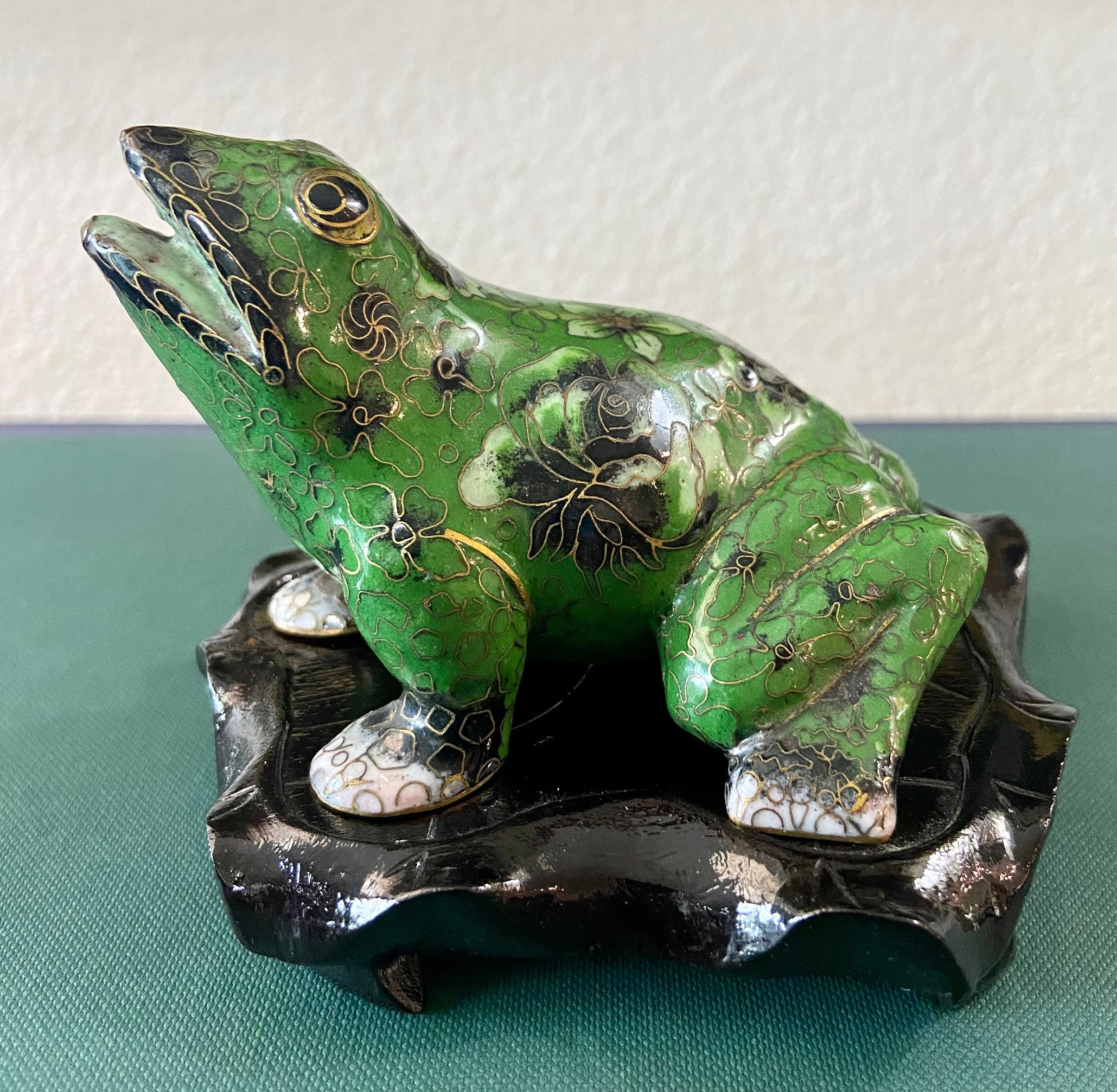Cloisonné Frog With Wood Lily Pad Display Stand - Etsy