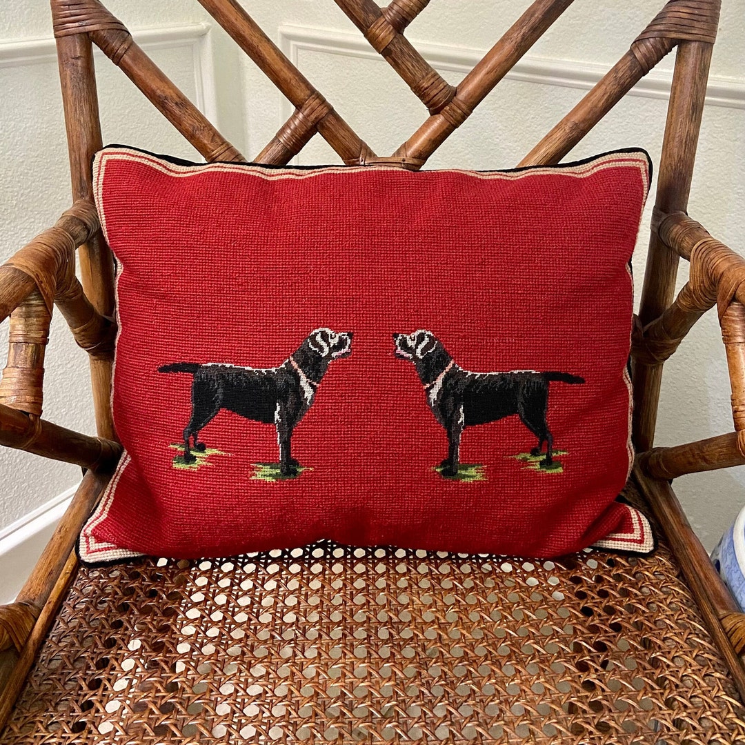 Black Lab Needlepoint and Velvet Throw Pillow - Etsy