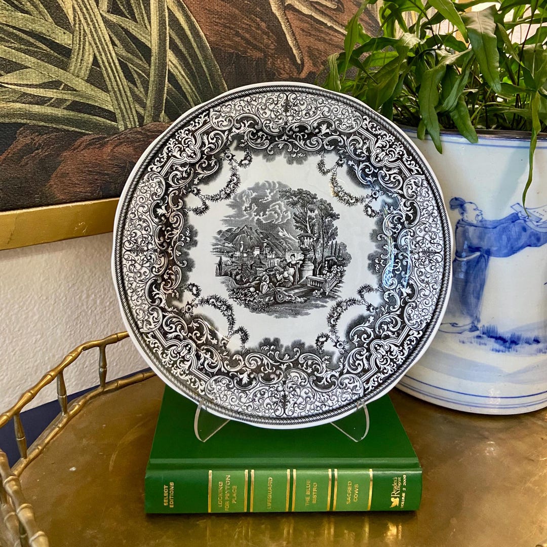 Spode England Black & White Transferware Plate - Etsy