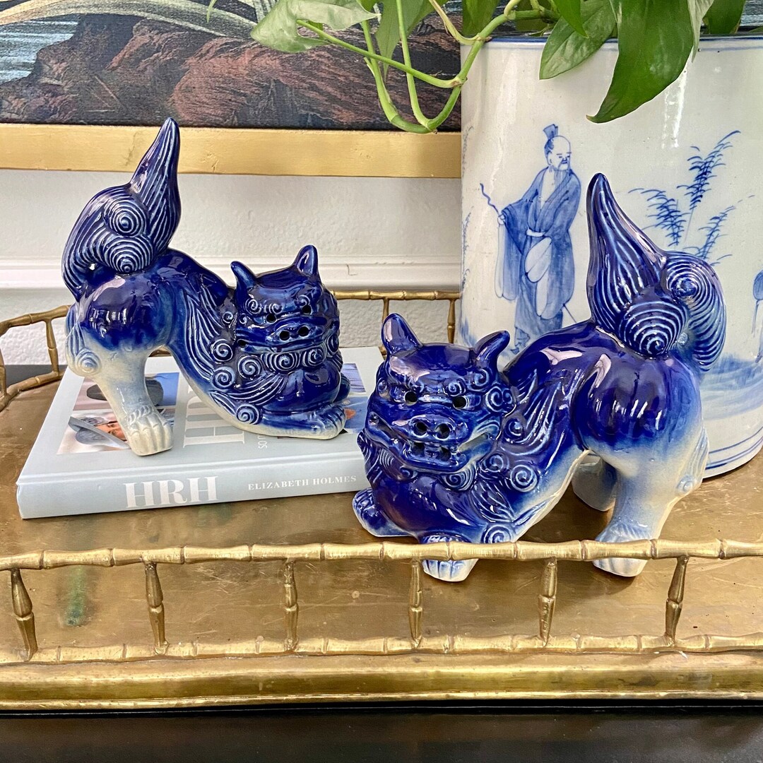 Pair of High Gloss Cobalt Blue Foo Dogs - Etsy