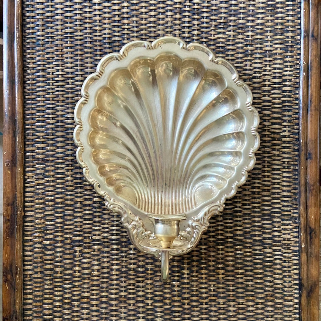 Vintage Brass Scallop Shell Candle Holder Sconce - Etsy
