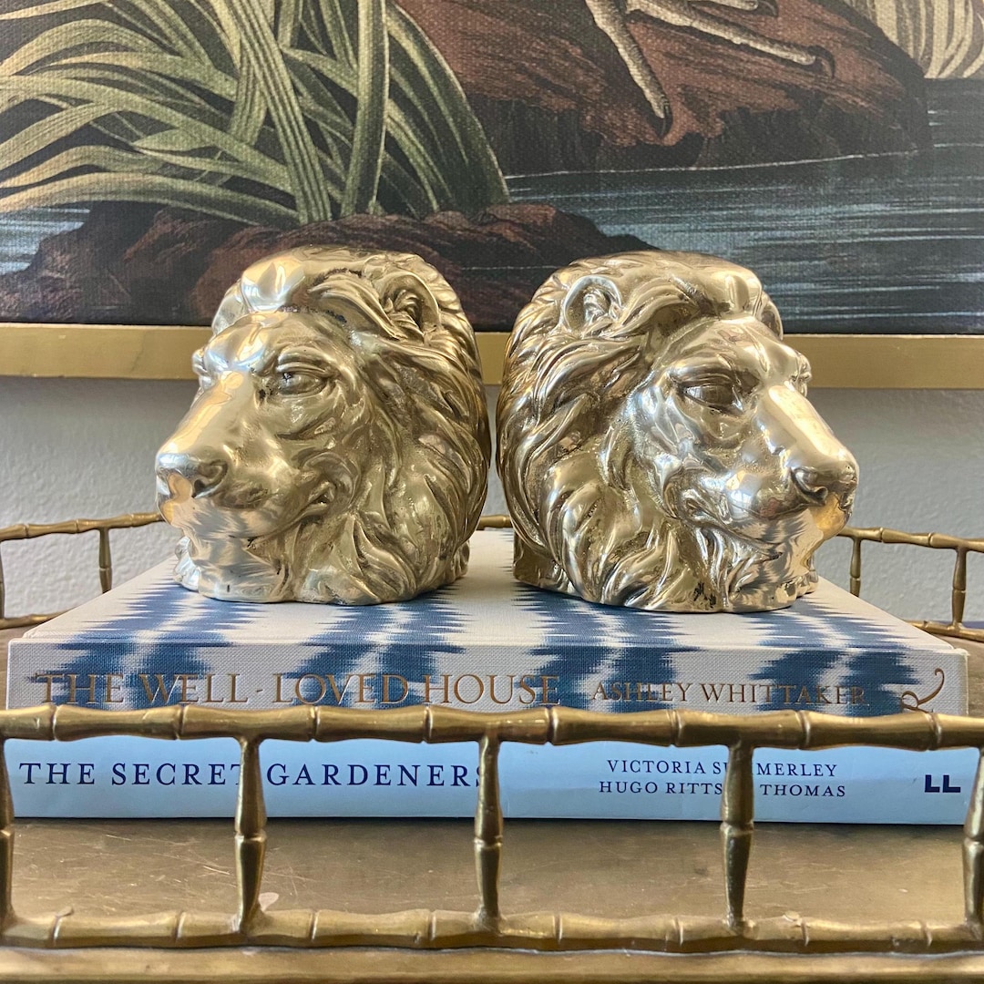 Vintage Heavy Majestic Brass Lion Head Bookends - Etsy