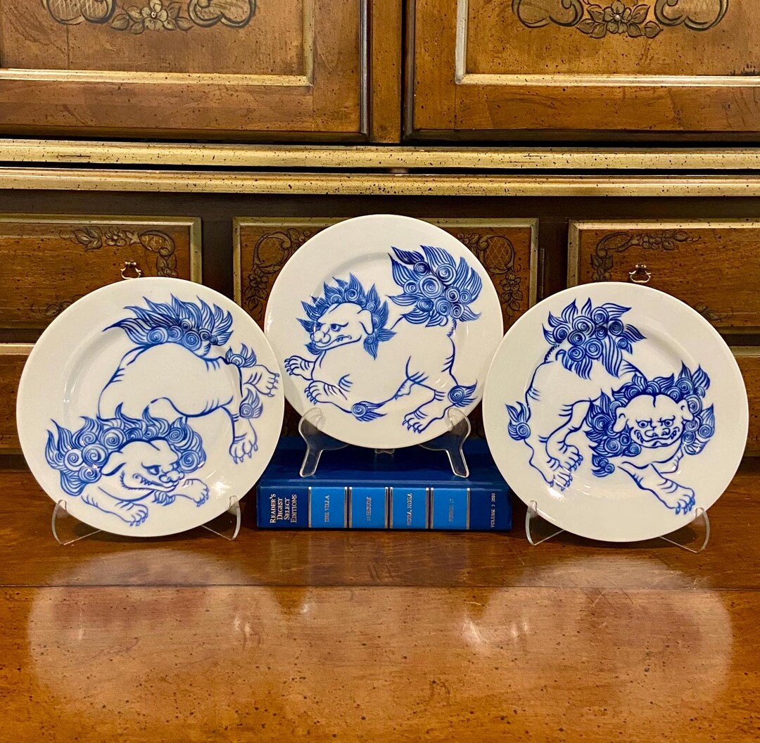 Set of 3 Chinoiserie Fitz & Floyd Foo Dogs Porcelain Plates - Etsy