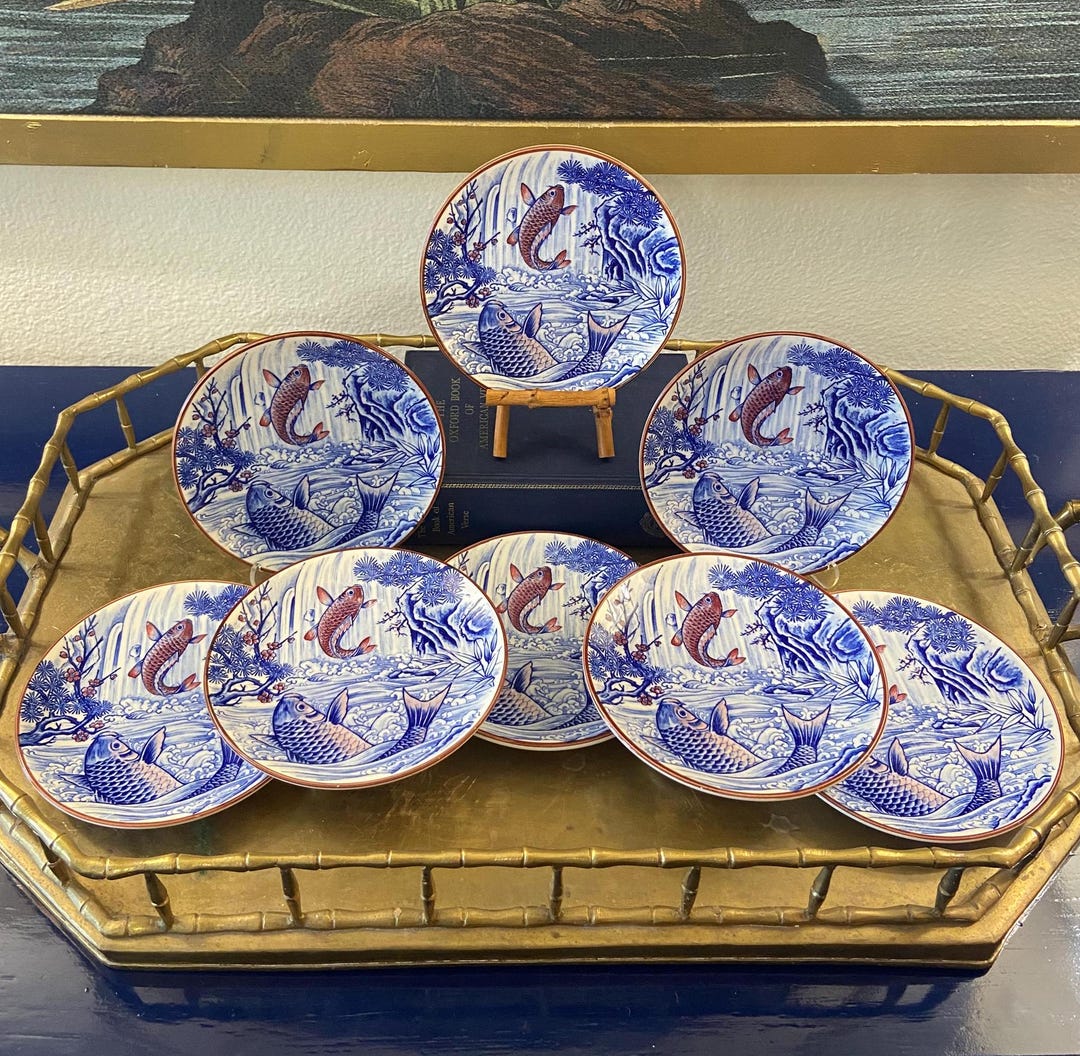 Set of 8 Japanese Koi Plates - Etsy