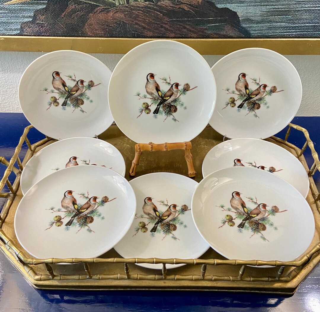 Set of 8 Mottahedeh Bird / Pine Branch Plates - Etsy