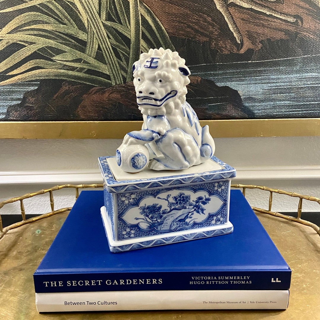 Chinoiserie Blue and White Foo Dog Trinket Box by Andrea of Sadek - Etsy