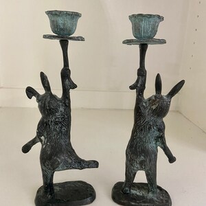 Vintage Bronze With Verdigris Rabbit Candlestick Holders - Etsy