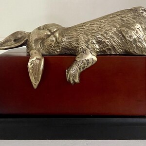 Vintage Brass Sleeping Rabbit on Wood Base - Etsy