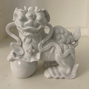 Pair of Porcelain White Foo Dogs - Etsy