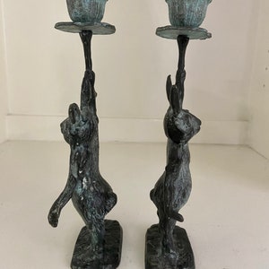 Vintage Bronze With Verdigris Rabbit Candlestick Holders - Etsy