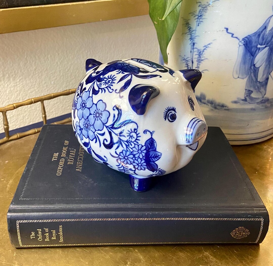 Chinoiserie Blue and White Piggy Bank - Etsy
