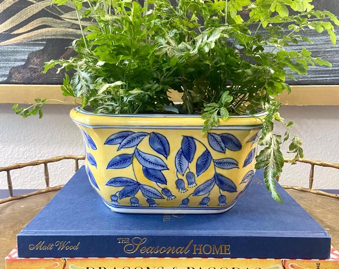 Chinoiserie Blue and Yellow Porcelain Planter Cachepot - Etsy