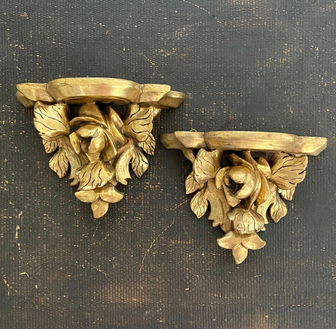 Pair of Italian Gold Gilt Wood Shelf Scones - Etsy