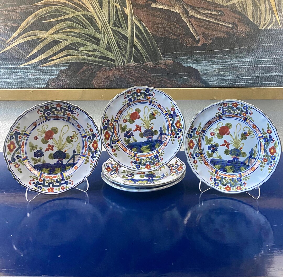 Set of 5 Garofano Faenza Blue Carnation 8.25 Salad Plates - Please Read ...