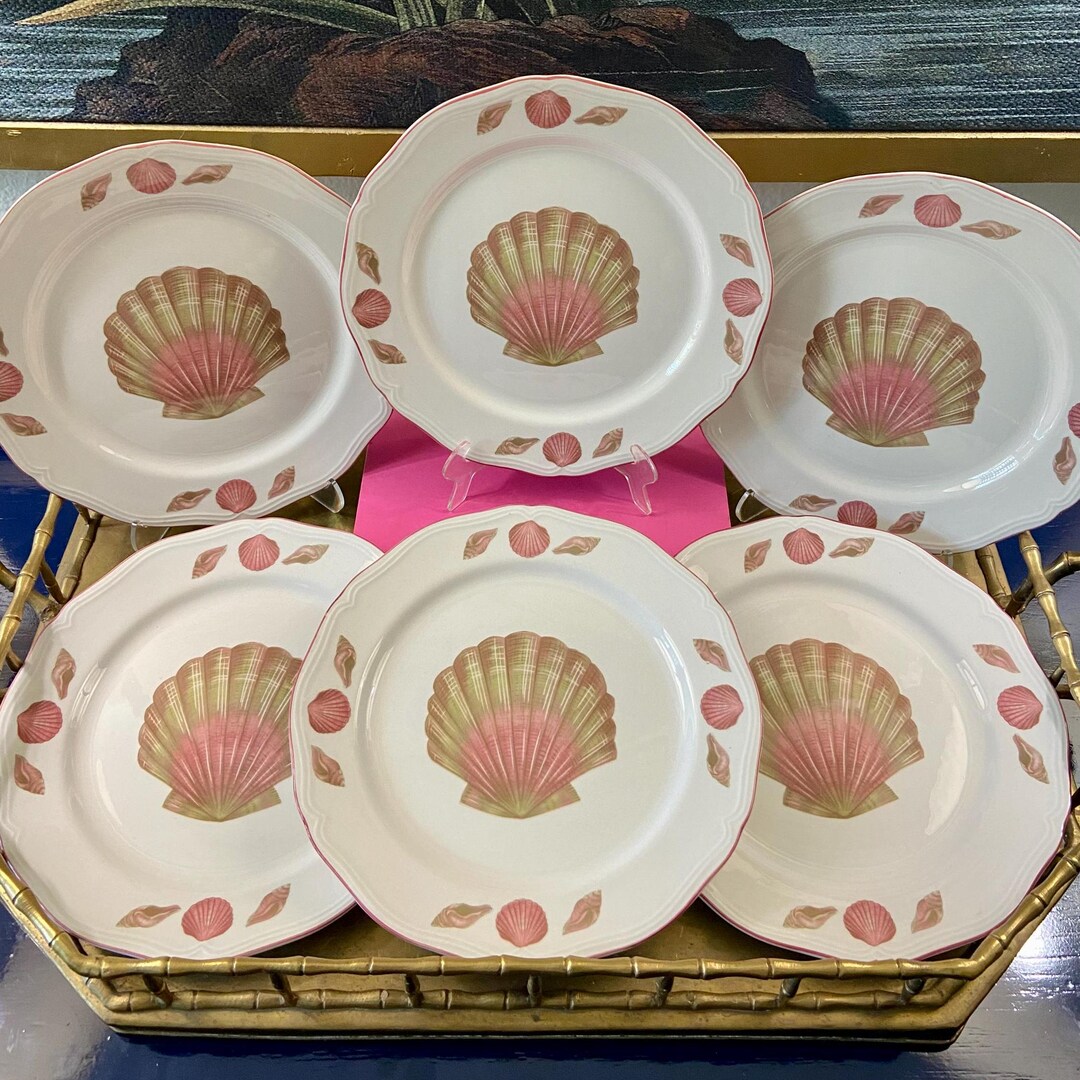 Set of 6 Pink / Tan Scallop Seashell Plates - Etsy