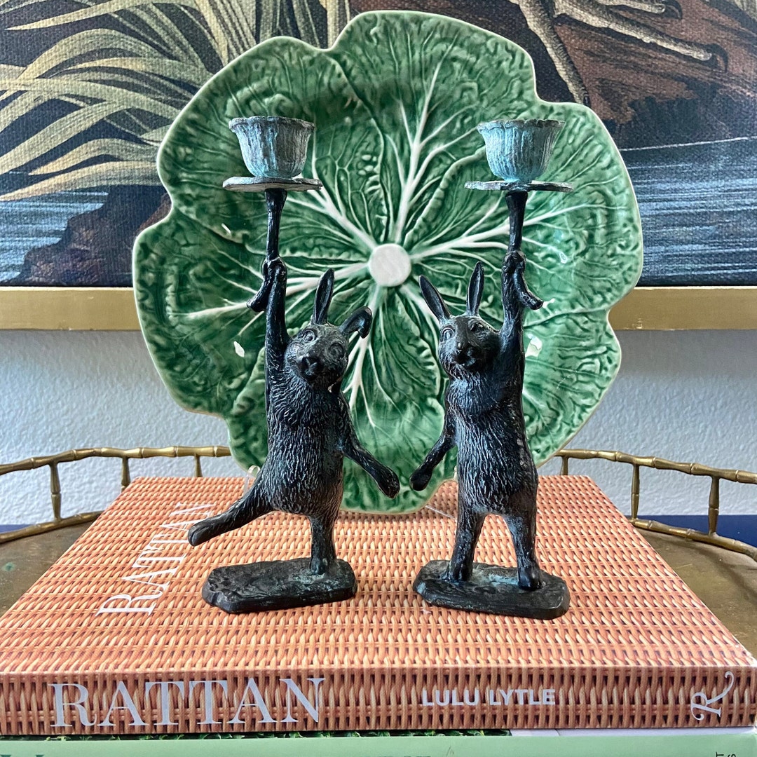 Vintage Bronze With Verdigris Rabbit Candlestick Holders - Etsy