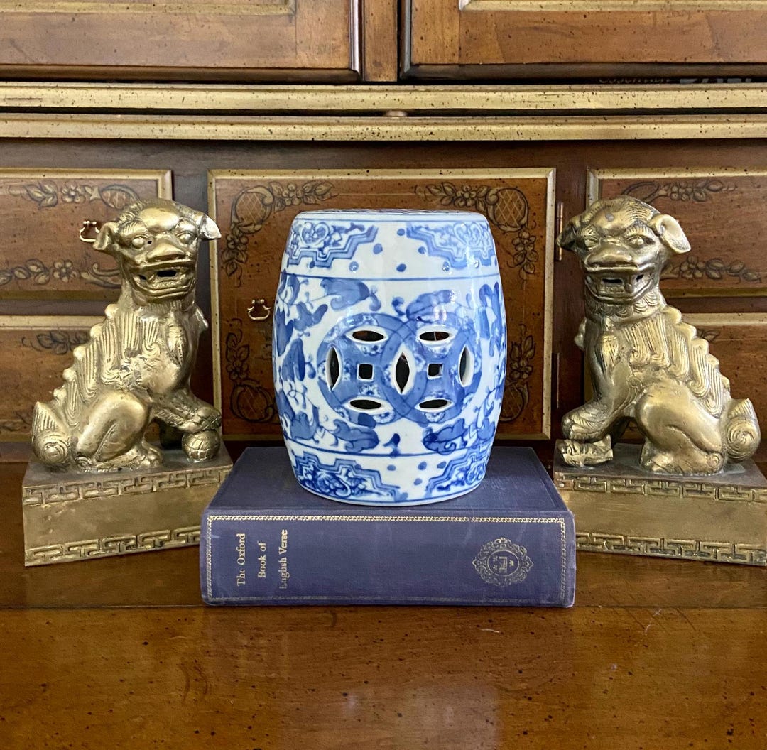 Chinoiserie Blue and White Mini Garden Stool - Etsy