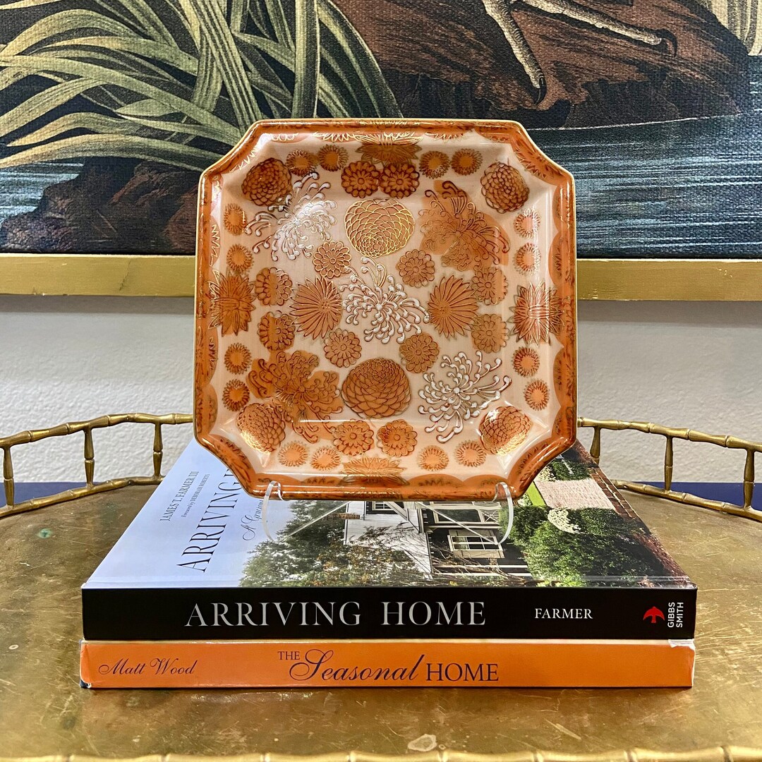 Andrea by Sadek Orange / Gold Gilt Kutani Square Trinket Dish - Etsy