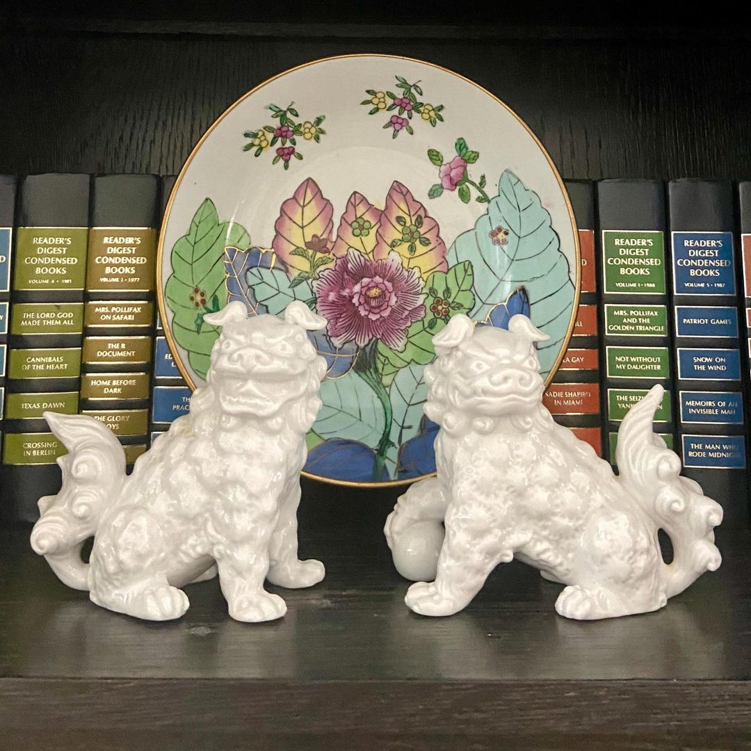Pair of White Coordinating Porcelain Foo Dogs - Etsy