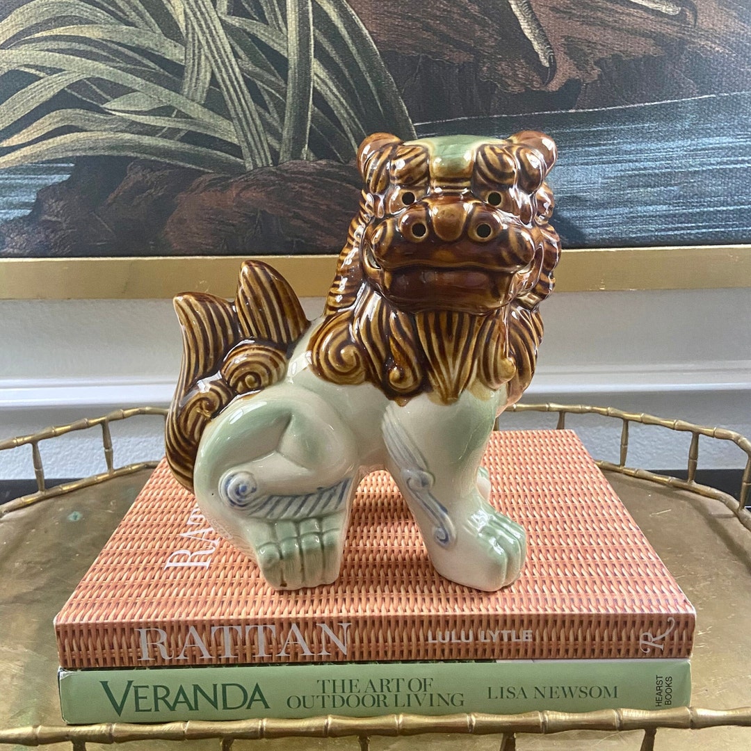 Large Chinoiserie Celadon Green and Brown Foo Dog - Etsy