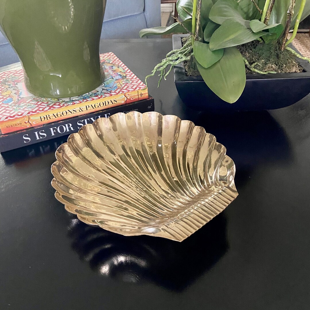 Huge Vintage 12" Brass Clamshell Footed Tray - Etsy