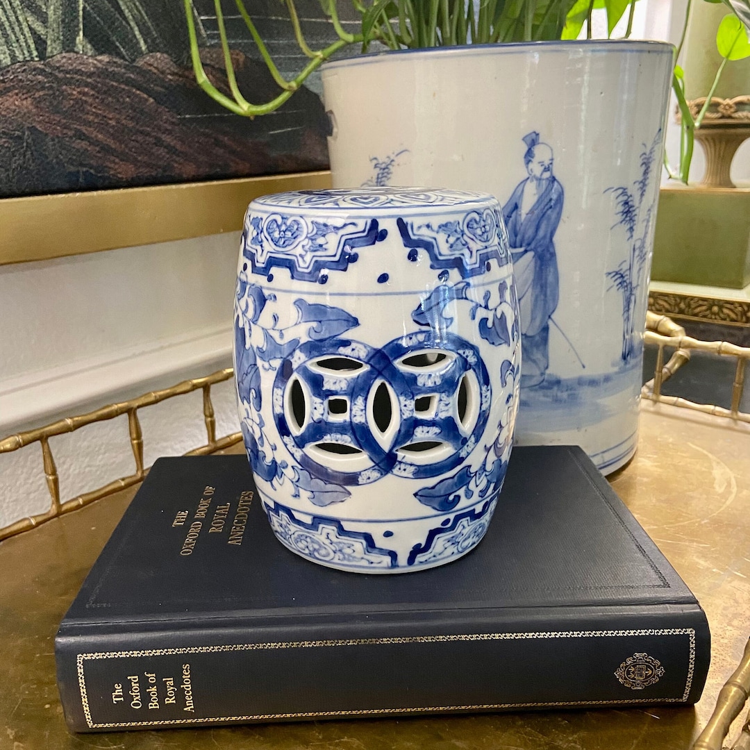 Chinoiserie Blue and White Mini Garden Stool - Etsy