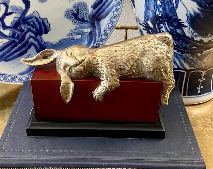 Vintage Brass Sleeping Rabbit on Wood Base - Etsy