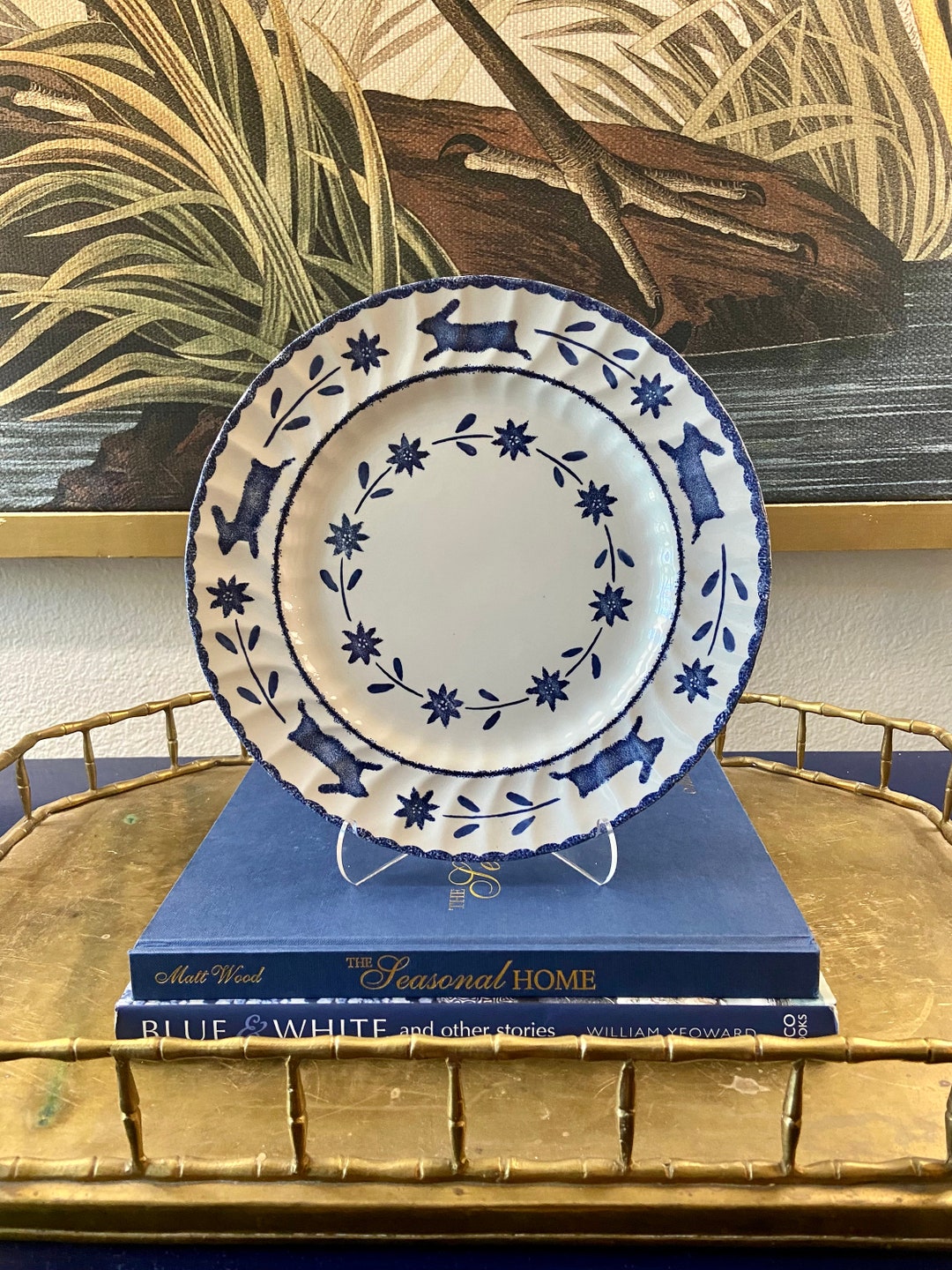 Blue / White Bunny Rabbit Dinner Plate by Wood & Sons England - Etsy