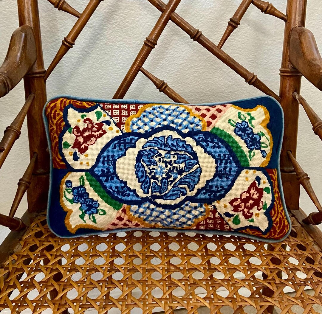 Chinoiserie Imari Needlepoint and Velvet Throw Pillow - Etsy