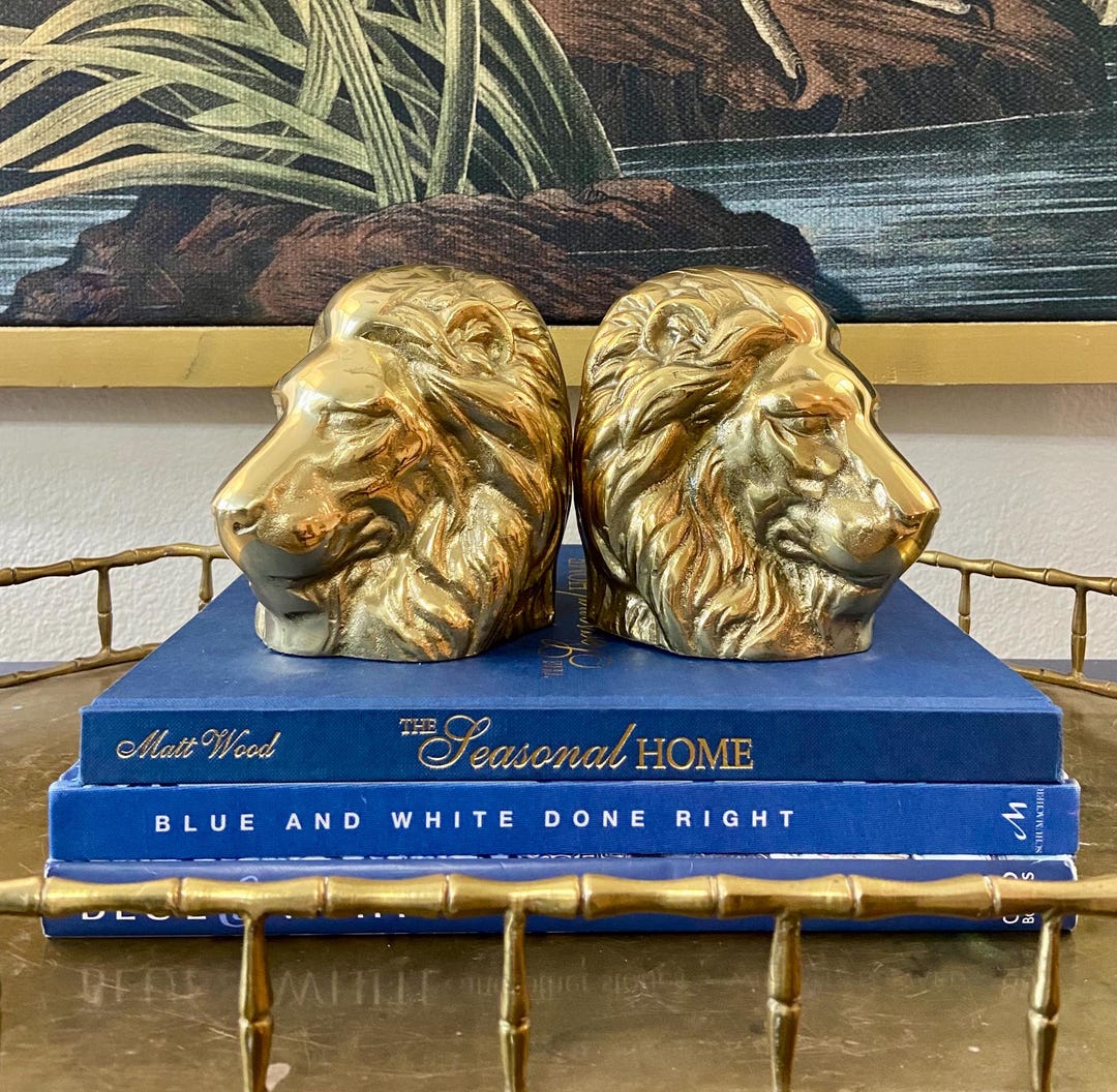 Vintage Heavy Majestic Brass Lion Head Bookends - Etsy