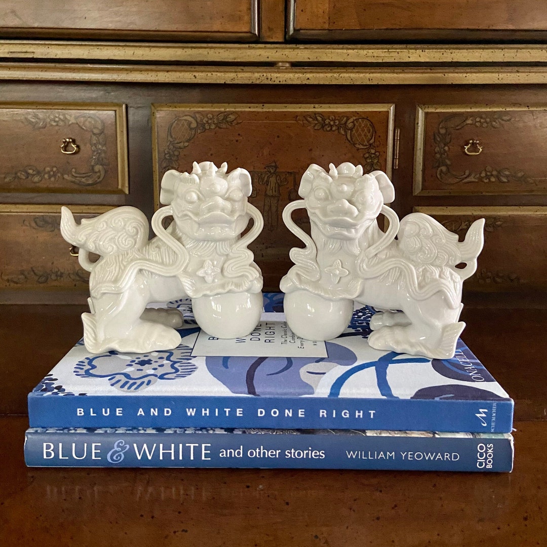 Pair of Porcelain White Foo Dogs - Etsy