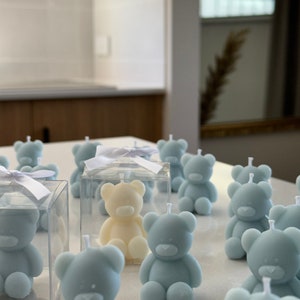 White Ribbon Bow X Mini Teddy Bear Candles in Clear Box no - Etsy