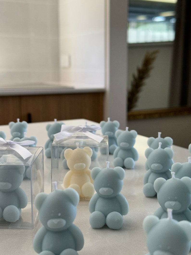 White Ribbon Bow X Mini Teddy Bear Candles in Clear Box no - Etsy Canada