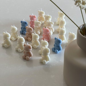 White Ribbon Bow X Mini Teddy Bear Candles in Clear Box no - Etsy