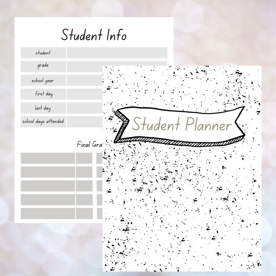 Undated Student Planner: 6 Days a Week Layout color & BW - Etsy